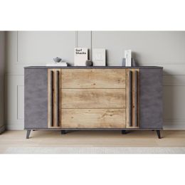 Home Affaire Sideboard &raquo;Helsinki, Kommode mit 2 T&uuml;ren und 3 Schubladen, Breite 150 cm&laquo; 1 Stk. tlg. Push-to-Open-Schubladen, h&ouml;henverstellbare 