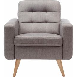 exxpo - sofa fashion Sessel &raquo;Nappa, Loungesessel, R&uuml;ckensteppung, bequem & modern, Breite 81cm&laquo; hohe Holzf&uuml;&szlig;e grau Struktur ( 100% Polyester) Struktur