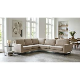 OTTO home Ecksofa &raquo;Pinto, XXL, 250/290 cm, langer Schenkel, Ottomane&laquo; Cord, Chenille, Lederoptik, mit Keder, Metallf&uuml;&szlig;e, Wellenunterfederung grau 