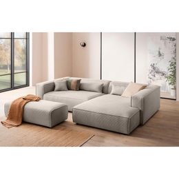LeGer Home by Lena Gercke Ecksofa &raquo;PIARA XXL Cord, L-Form, Schlaffunktion&laquo; Hocker stellbar zum Schlafsofa (Krokodilverbinder), tiefe Sitzfl&auml;che beige 
