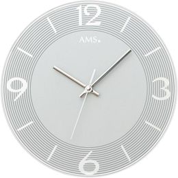 AMS Unisex AMS Wanduhr &raquo;W9571&laquo; Quarzuhr,Glas,Wohnzimmer,Esszimmer,K&uuml;che,Arbeitszimmer,B&uuml;ro, Flur silber B/H/L: 3cm