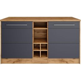 KOCHSTATION K&uuml;cheninsel &raquo;KS-Wien&laquo; Breite 153 cm, MDF-Fronten, Flaschenregal grau B/H/T: 153cm x 85cm x 100cm