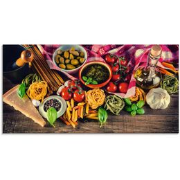 Artland Glasbild &raquo;Italienisch mediterrane Lebensmittel&laquo; Lebensmittel 1 Stk. tlg. in verschiedenen Gr&ouml;&szlig;en bunt B/H/T: 60cm x 30cm, Glasbild Lebensmittel, 1 Stk
