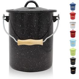 Kr&uuml;ger M&uuml;lleimer &raquo;Emaille-Eimer mit Deckel Serie Rio&laquo; schnitt- / kratzfeste Oberfl&auml;che, bakterienabweisend, extrem langlebig schwarz Emaille B/H/T: 21cm, 3 l