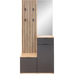 HBZ-MEBLE HBZ Kompaktgarderobe &raquo;Simple mit Spiegel, Flurgarderobe BxHxT 88x195x35 cm&laquo; 4 Stk. tlg. mit Bank, Paneel, Schuhkommode mit Schubkasten und Spiegel 