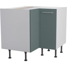KOCHSTATION Eckunterschrank &raquo;KS-Bern2&laquo; Breite 90 x 90 cm, 1 T&uuml;r, 1 Einlegeboden gr&uuml;n Holzwerkstoff B/H/T: 90cm x 87cm x 58,4cm, T&uuml;ren: 2 Stk.