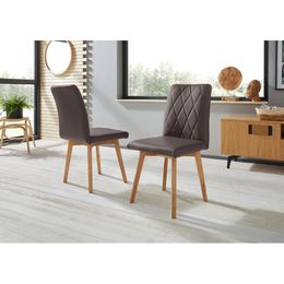 OTTO home Esszimmerstuhl &raquo;Brest&laquo; (Set) 2 Stk.Gestell aus Eiche Massivholz ge&ouml;lt braun Leder B/H/T: 47cm x 88cm x 66cm, 2 Stk., Leder
