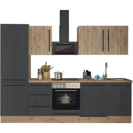 KOCHSTATION K&uuml;chenzeile &raquo;KS-Florida mit 38mm starker Arbeitsplatte&laquo; Breite 280 cm, wahlweise mit E-Ger&auml;ten, Soft-Close-Funktion schwarz B/H/T: 280cm x