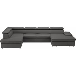 Sit & More sit&more Wohnlandschaft &raquo;Valantine U-Form, B: 349 cm&laquo; mit Arm- & Kopfteilverstellung, optional mit Schlaffunktion braun NaturLEDER ;Spannstoff B/H/T: 