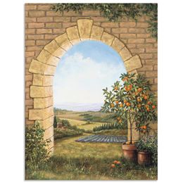 Artland Wandbild &raquo;Orangenbaum vor dem Torbogen&laquo; Fensterblick 1 Stk. tlg. als Alubild, Leinwandbild, Poster in verschied. Gr&ouml;&szlig;en braun B/H/T: 90cm x 120cm, Alu