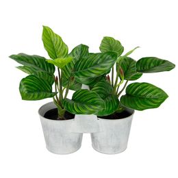 I.GE.A. Kunstblume &raquo;K&uuml;nstliche Maranthus-Pflanze im Metallkorb 30cm Pothos Pflanze&laquo; Efeutute Zimmerpflanze Deko Seidenblume Kunstpflanze Blattpflanze 