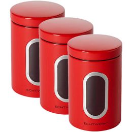 ECHTWERK Vorratsdose &raquo;Aufbewahrungsdosen-Set mit Sichtfenster, je 1,4 Liter&laquo; f&uuml;r Mehl, M&uuml;sli, Kaffee oder Zucker, mit Klick-Deckel rot Metall B/H/L: 