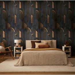 Livingwalls living walls Vliestapete &raquo;Vibes & Styles Aurelio &ndash; Deco Layers Fototapete&laquo; abstrakt leicht strukturiert Geometrisches Art-D&eacute;co Design mit Linien und 