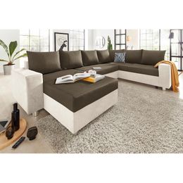 Collection AB Wohnlandschaft &raquo;Paris U-Form, B: 310 cm&laquo; Zierkissen & Federkern, optional Schlaffunktion & Bettkasten beige Kunstleder SOFTLUX / 