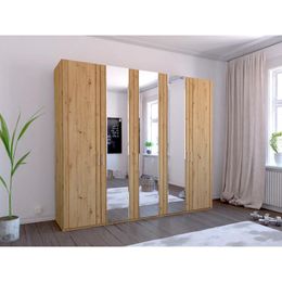 Wiemann Kleiderschrank &raquo;Mainau&laquo; mit Holz- und Spiegelt&uuml;ren braun Glas, Holzwerkstoff B/H/T: 246,3cm x 197cm x 58cm, T&uuml;ren: 5 Stk.