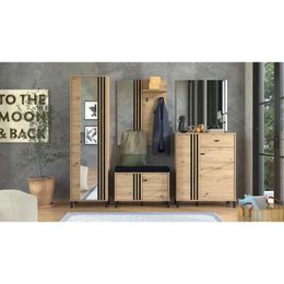 Home Affaire Garderoben-Set &raquo;LAVAL, Flurm&ouml;bel, Dielenm&ouml;bel, Flurschrank, Flurgarderobe B= 221 cm&laquo; 5tlg, 5 Stk. tlg. Glas, Kunststoff, MDF, Metall, 