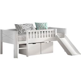 Vipack Spielbett &raquo;Scott mit niedriger Einstiegsh&ouml;he inkl. Leiter, Rutsche und Rollnrost&laquo; in Kiefer massiv, wei&szlig; 90x200 cm, wahlweise ohne und mit Rollboxen 