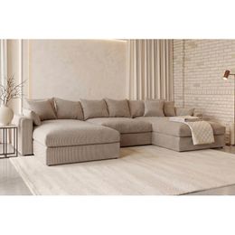 OTTO home Wohnlandschaft &raquo;Cosy Lounge U-Form, Breite 385 cm&laquo; Mega-Sofa mit Cordstoff bezogen, mit Federkern & 5 Zierkissen beige 100% Polyester B/H/T:
