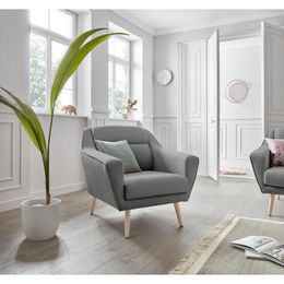 OTTO home Sessel &raquo;Bille&laquo; mit Naht im R&uuml;ckenkissen und Eiche-Beinen, Design by Morten Georgsen grau Samtoptik (100% Polyester);Struktur (100% Polyester