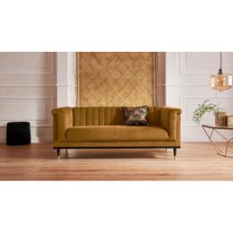 Home Affaire 2-Sitzer &raquo;Chamby&laquo; mit Holzrahmen unten und Steppung im Lehnenbereich gold Luxus-Microfaser Lederoptik (100% Polyester), Scheuertouren: 