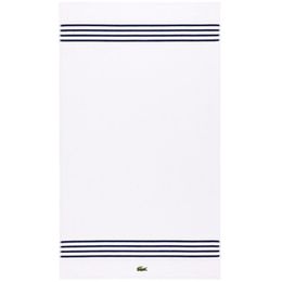 Lacoste Badetuch &raquo;LCOURTLI&laquo; mit Label-Applikationen und gestreifter Bord&uuml;re wei&szlig; Frottier, Obermaterial: 97% Baumwolle, 3% Polyester B/L: 90cmx150cm, 1 Stk., 
