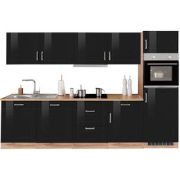 KOCHSTATION K&uuml;chenzeile &raquo;KS-Tinnum&laquo; mit E-Ger&auml;ten, Breite 300 cm schwarz B/H/T: 300cm x 60cm, ohne Induktion