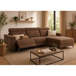 OTTO home Ecksofa &raquo;LUND, Struktur-Bezug, L-Form, 261cm, man. /elektr. Relaxfunktion&laquo; auch mit USB A/C-Anschluss sowie Kopfteilverstellung braun 