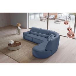 Egoitaliano Ecksofa &raquo;Puffy, extravagant & edel, Retro Designsofa, hoher Sitzkomfort, L-Form&laquo; mit Ottomane, wahlweise mit und ohne elektrischer Relaxfunktion blau 