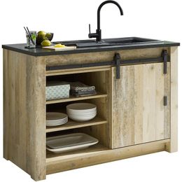 Home Affaire Sp&uuml;lenschrank &raquo;Sherwood&laquo; mit Scheunentorbeschlag aus Metall, Breite der Arbeitsplatte 133 cm braun Holzwerkstoff B/H/T: 133cm x 93cm x 