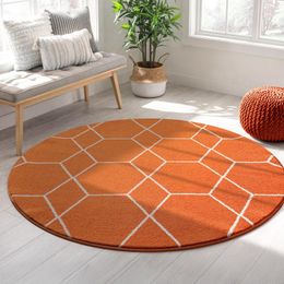 Sanat Teppich &raquo;Trellis, auch als L&auml;ufer und Rund&laquo; rund 10 mm H&ouml;he Kurzflor, skandi, boho, gro&szlig;e Farbauswahl, alle R&auml;ume orange Kunstfaser &Oslash; 120cm 1 Stk., 