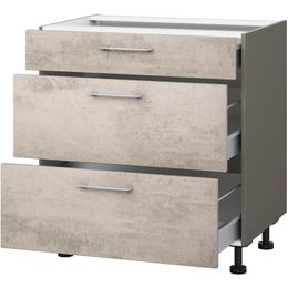 KOCHSTATION Kochfeldumbauschrank &raquo;KS-Trea U2AS80-H&laquo; mit drei Schubk&auml;sten, Breite 80 cm, H&ouml;he 75 cm grau anthrazit, B/H/T: 80cm x 75cm x 56cm, 