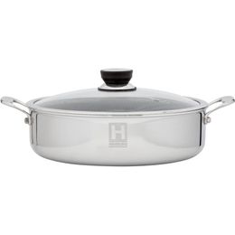 HENSSLERS Servierpfanne &raquo;HENSSLERS Servierpfanne & Br&auml;ter inkl. Glasdeckel&laquo; Edelstahl 2 Stk. tlg. 3-Schicht Material mit Wabenstruktur silber &Oslash; 32cm +