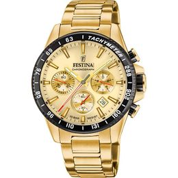Festina Herren Chronograph &raquo;Timeless Chronograph&laquo; Armbanduhr, Quarzuhr, Herrenuhr, Stoppfunktion, Edelstahlarmband gold Einheitsgr&ouml;&szlig;e