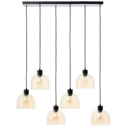 Brilliant Pendelleuchte &raquo;Casto&laquo; E27 1 Stk. 150 x 30 x 94 cm, 6 x E27-Fassung, k&uuml;rzbar, bernsteinfarbene Gl&auml;ser schwarz 6, 1 Stk.