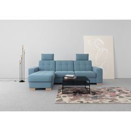 Sit & More sit&more Ecksofa &raquo;Quincy L-Form&laquo; wahlweise mit Schlaffunktion und Bettkasten blau B/H/T: 252cm x 82cm x 161cm, Luxus-Microfaser, Recamiere links, ohne