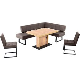 K+w Komfort & Wohnen K+W Komfort & Wohnen Essgruppe &raquo;Spider II&laquo; 4 Stk. tlg. langer Schenkel wahweise in 2 Breiten, 2 Freischwinger, 1 Tisch braun B/H/T: 195cm x 88cm x 