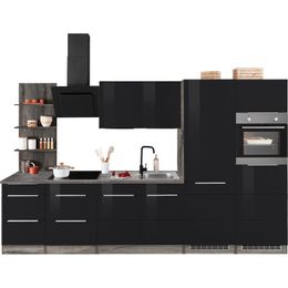 KOCHSTATION K&uuml;chenzeile &raquo;KS-Brindisi Breite 330 cm&laquo; wahlweise mit E-Ger&auml;ten und Induktion, mit MDF-Fronten und Regal schwarz B/H/T: 330cm x 200cm x 