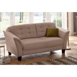 OTTO home 3-Sitzer &raquo;Trondheim&laquo; mit Federkern, Knopfheftung im R&uuml;cken, F&uuml;&szlig;e Buche beige Flachgewebe (100% Polyester);Luxus-Microfaser (90% Polyester, 