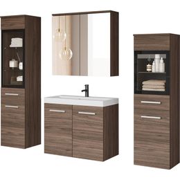 Welltime Badm&ouml;bel-Set &raquo;MADRIT II, Schrank mit Waschbecken, 2 H&auml;nger, Spiegelschrank&laquo; Komplett-Set, 5 Stk. tlg. Holzwerkstoff B/H/T: 120,4cmcm x 