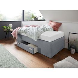 Westfalia Schlafkomfort Boxspringbett mit integrierter Schublade, frei im Raum stellbar grau Bezug Bett: Feinstrukturstoff (77% Polyester, 23%Viskose) oder Microfaser (100% 