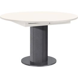 M&auml;usbacher Esstisch rund, Untergestell S&auml;ule wei&szlig; B/H/T: 130cm x 78cm x 130cm, Mittelauszugmit Klappeinlage, Gestell: Schwarzstahl