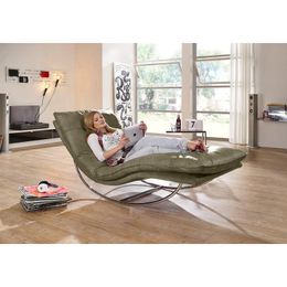W.Schillig Relaxliege &raquo;daily dreams&laquo; in Waffelkissen-Optik, Schaukelgestell Chrom gl&auml;nzend, in 2 Breiten gr&uuml;n Longlife Xtra-Leder Z69: Das feinnarbige