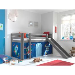 Vipack Hochbett &raquo;Pino, Spielbett massiv Kiefer, stabil gebaut, 3 Korpusfarben zur Wahl&laquo; inkl. Rolllattenrost, Leiter und Absturzschutz, mit oder ohne Rutsche