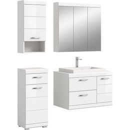 Welltime Badm&ouml;bel-Set &raquo;SIENA, 4-tlg, Waschtisch ink WB, Spiegelschrank, H&auml;nge- & Unterschrank&laquo; wei&szlig; Holzwerkstoff, MDF, Spiegelglas B/H/T: 132cmcm x 