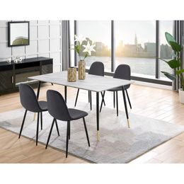 OTTO home Essgruppe &raquo;Eadwine, Tisch plus 4 St&uuml;hle, Sitzgruppe&laquo; Esstisch plus 4 Esszimmerst&uuml;hle grau Marmorfarbener Esstisch