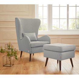 Home Affaire Sessel &raquo;Sallito, TV-Sessel, Ohrensessel mit&laquo; Hocker, in vielen Bezugsqualit&auml;ten, auch in Samtcord grau Struktur Hahnentritt (67% 