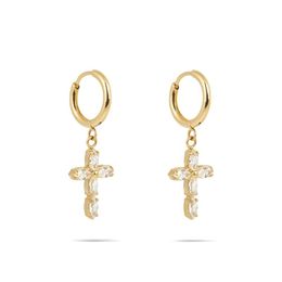 Tamaris Damen Paar Ohrh&auml;nger &raquo;Cross, Kreuz-Design&laquo; gold Edelstahl