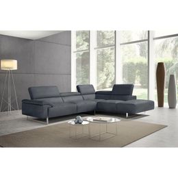 Egoitaliano Ecksofa &raquo;Malika, elegant und bequem, Designsofa, L-Form&laquo; mit Ottomane, inkl. Kopfteilverstellung und chromfarbenen Metallf&uuml;&szlig;en grau B/H/T: 300cm x 