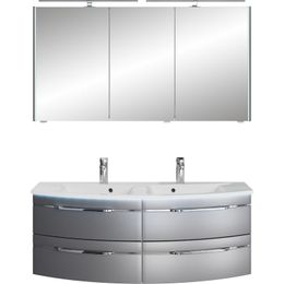 Badm&ouml;bel-Set &raquo;Badezimmer-Set 133,2 cm breit, inkl. T&uuml;rd&auml;mpfer, 3 T&uuml;ren, 4 Schubladen&laquo; Set, 2 Stk. tlg. grau Holzwerkstoff B/H/T: 133,2cmcm x 200cmcm x
