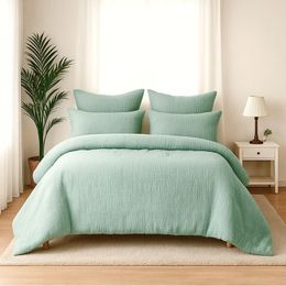 Bettw&auml;sche &raquo; Premium Musselin mit Rei&szlig;verschluss&laquo; 2 tlg. aus 100% Baumwolle &ndash; Atmungsaktiv & Weich &ndash; inkl. Kissenbezug 80x80 gr&uuml;n Musselin, 